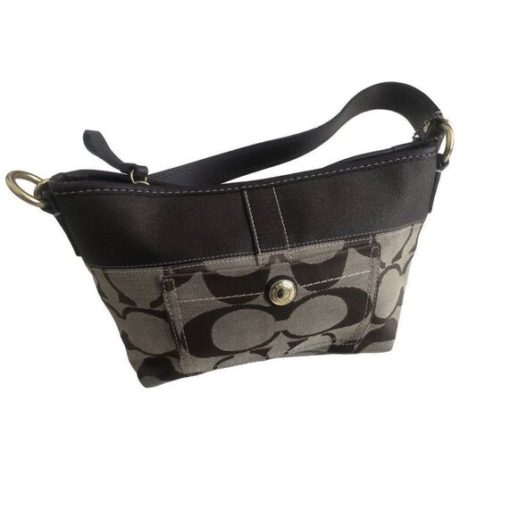 Coach | Bags | Coach Signaturebrown Jacquard Baguette Pursehand Bag ...